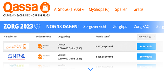 Campagne | Cashback op je zorgververzekering via Qassa! | LinkPizza